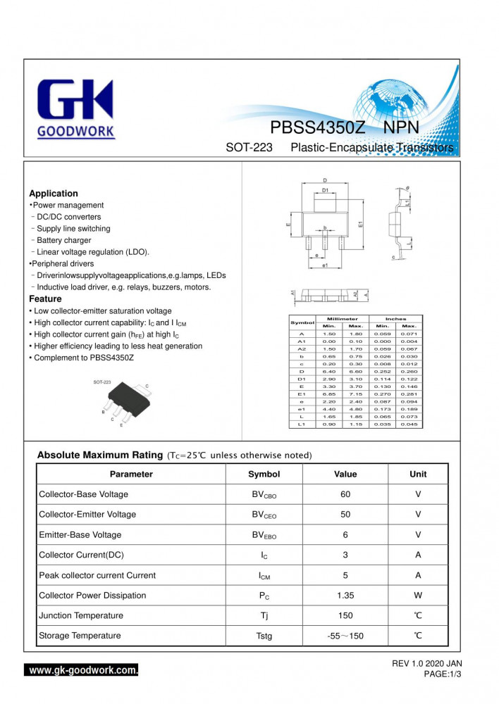 PBSS4350Z-GK datasheet page 1