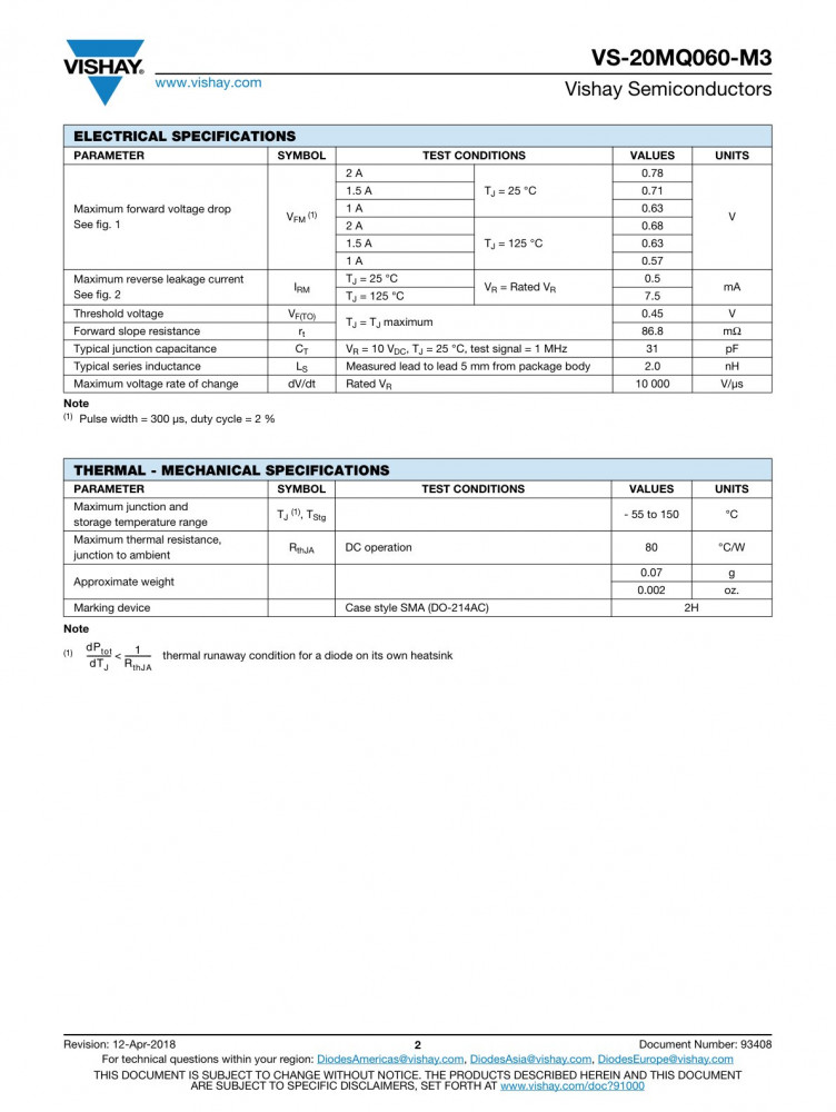 VS-20MQ060-M3 datasheet page 2