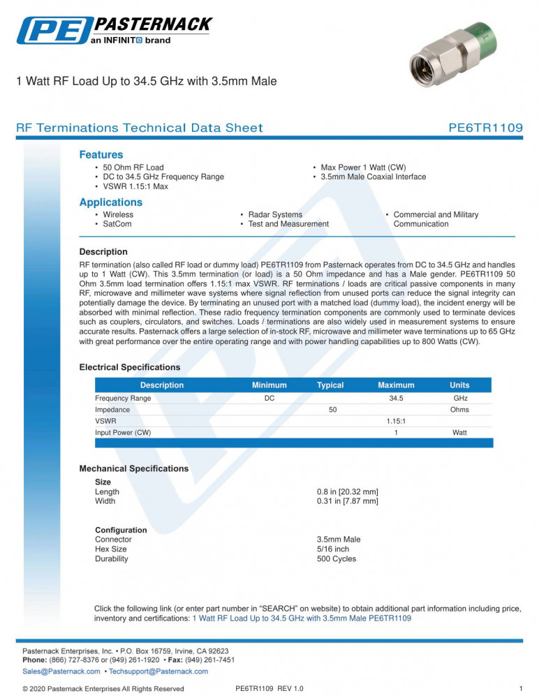 PE6TR1109 technical datasheet page 1
