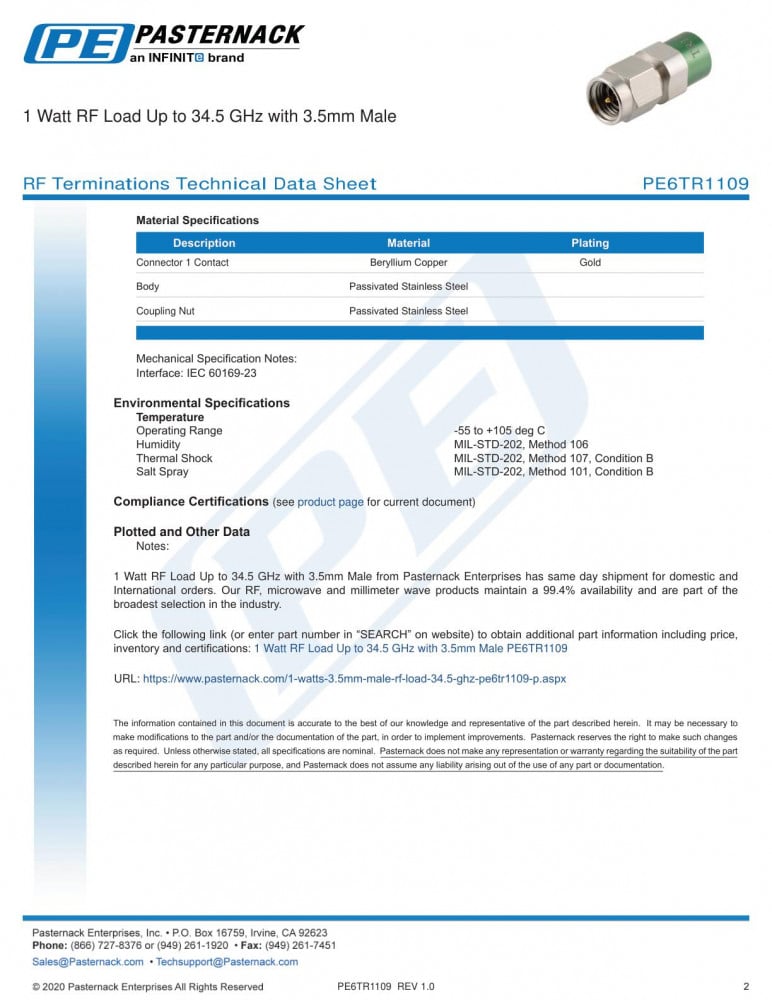 PE6TR1109 technical datasheet page 2