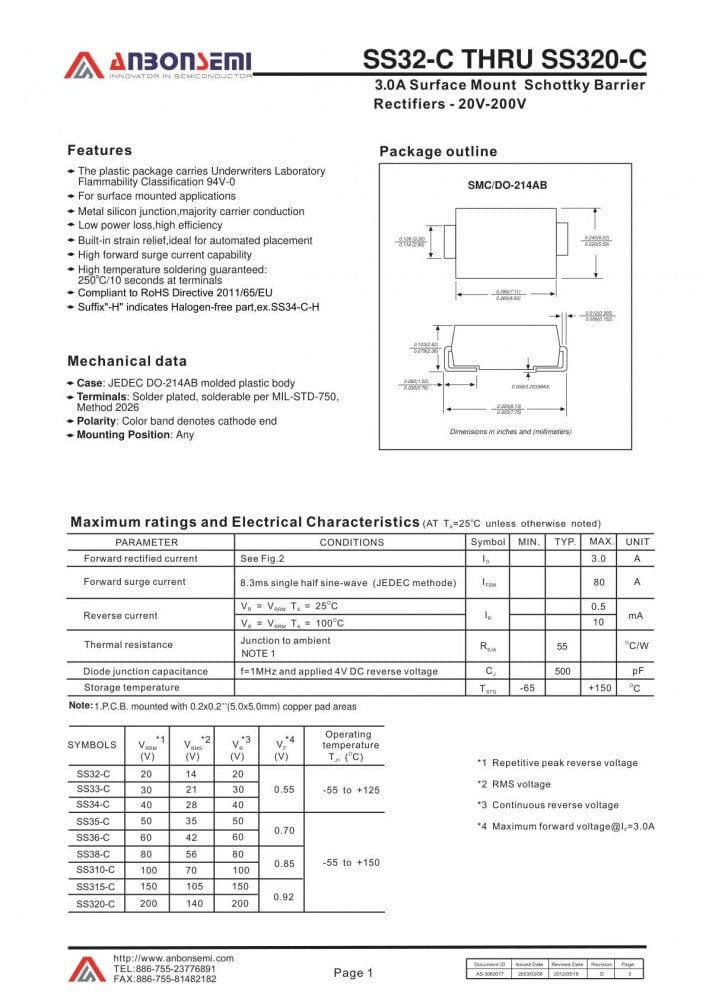 AnBon SS310-C datasheet page 1