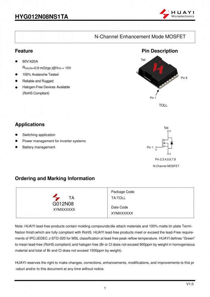 HYG012N08NS1TA datasheet page 1
