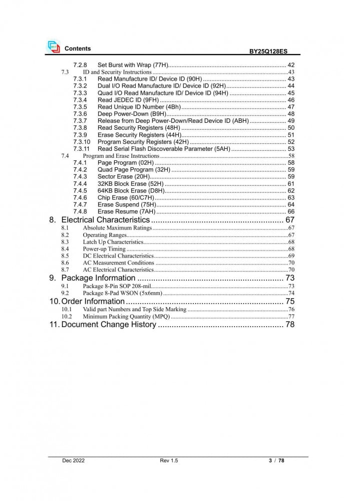 BY25Q128ESSIG(T) datasheet page 3