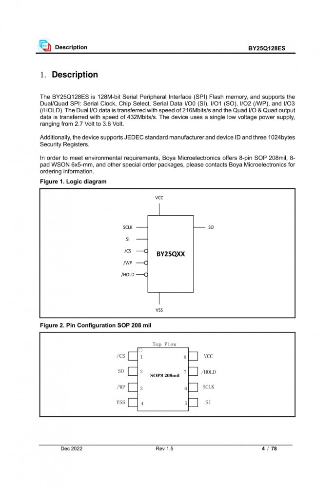 BY25Q128ESSIG(T) datasheet page 4