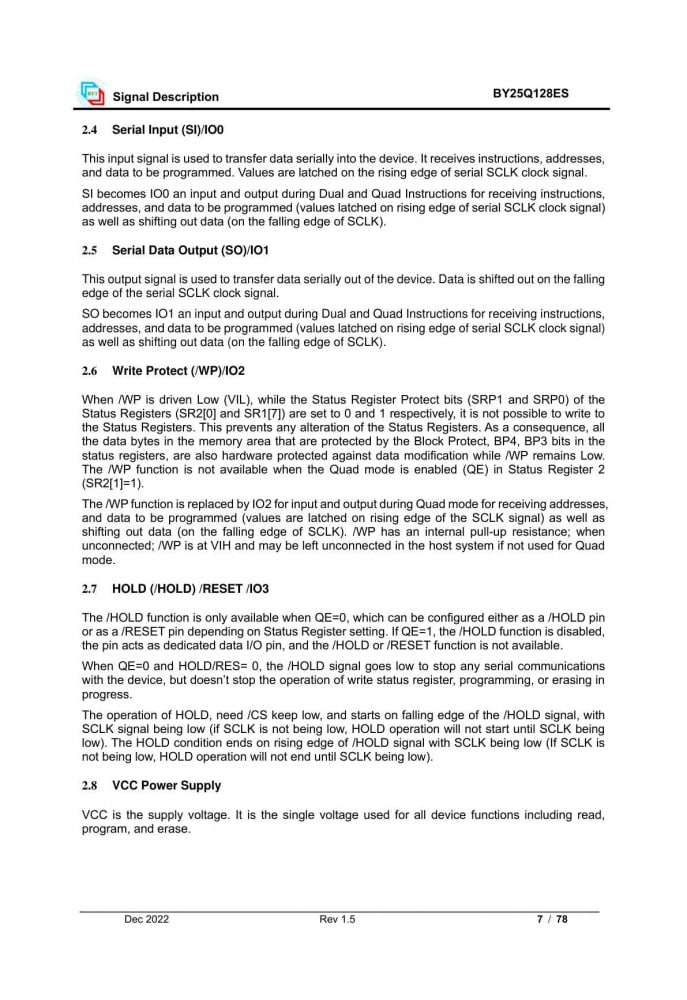 BY25Q128ESSIG(T) datasheet page 7