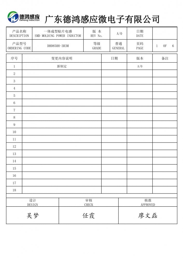 DH0850H-3R3M approval document page 2