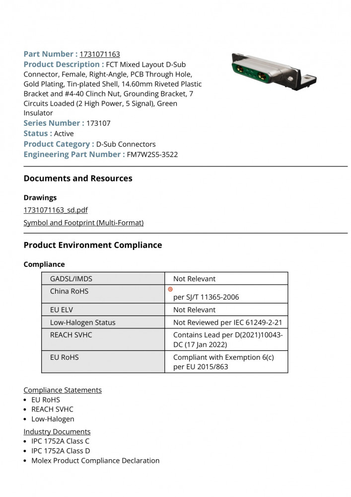 MOLEX 1731071163 product drawing page 1