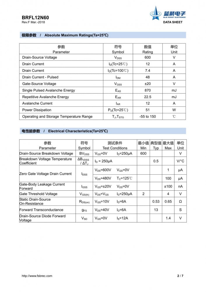 BRFL12N60 datasheet page 2