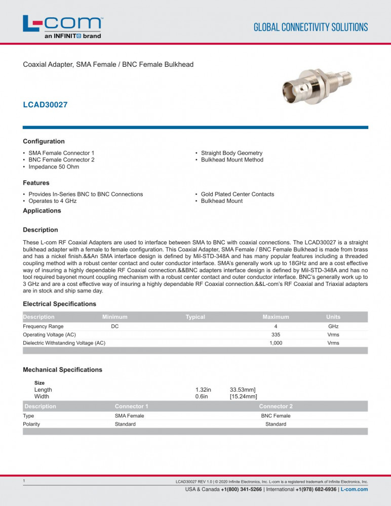 L-com LCAD30027 technical document page 1