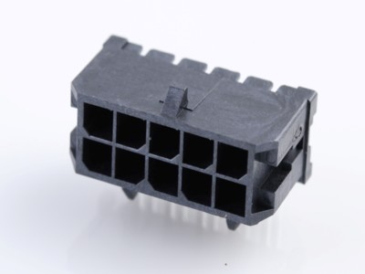Micro-Fit 3.0 Right-Angle Header, 3.00mm Pitch, Dual Row, 10 Circuits, with Snap-in Plastic Peg PCB Lock, 0.76µm Gold Plating, Glow-Wire Capable, Black for sale