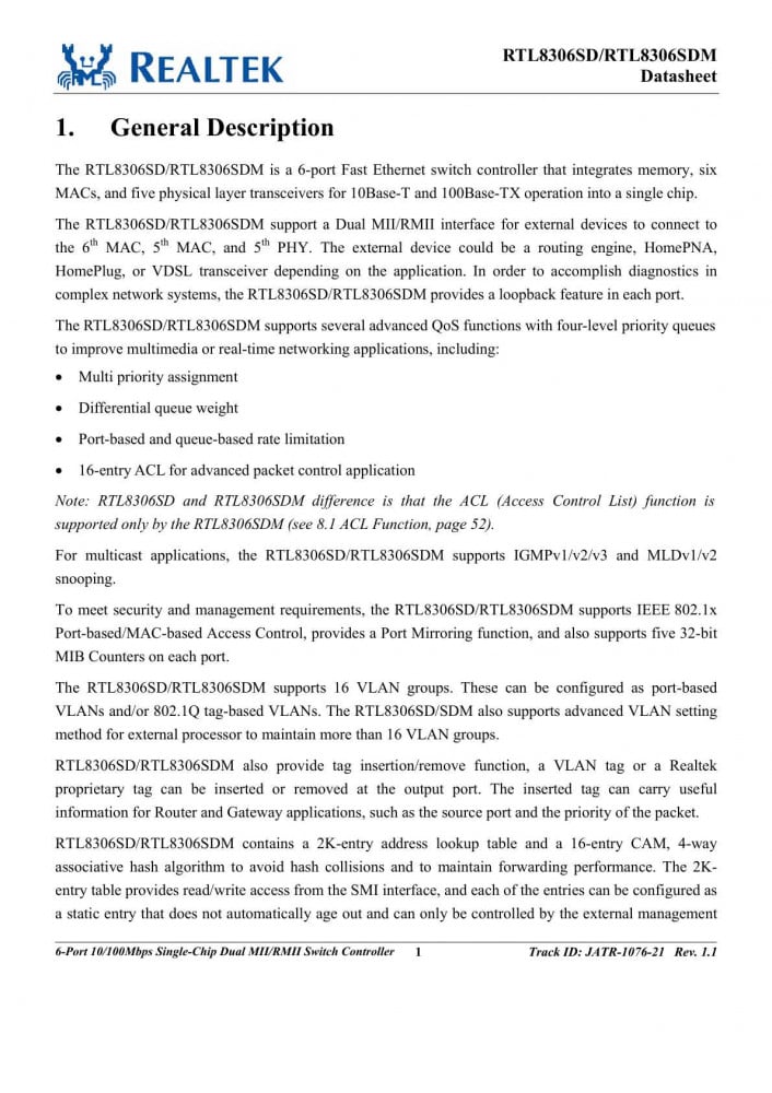 RTL8306SD-GR datasheet page 10