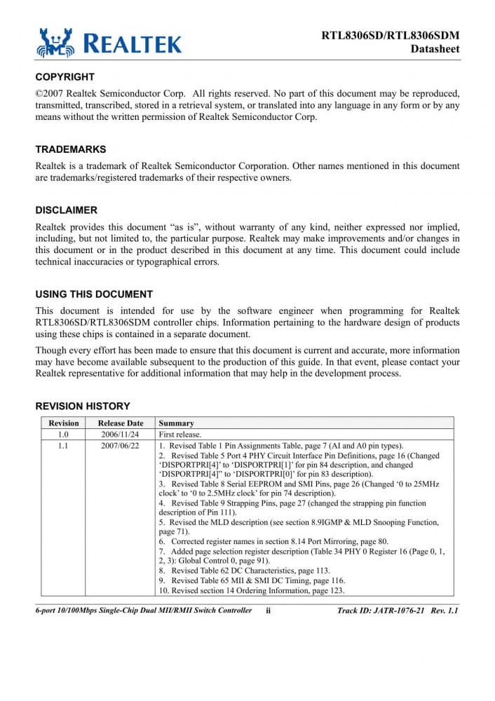 RTL8306SD-GR datasheet page 2