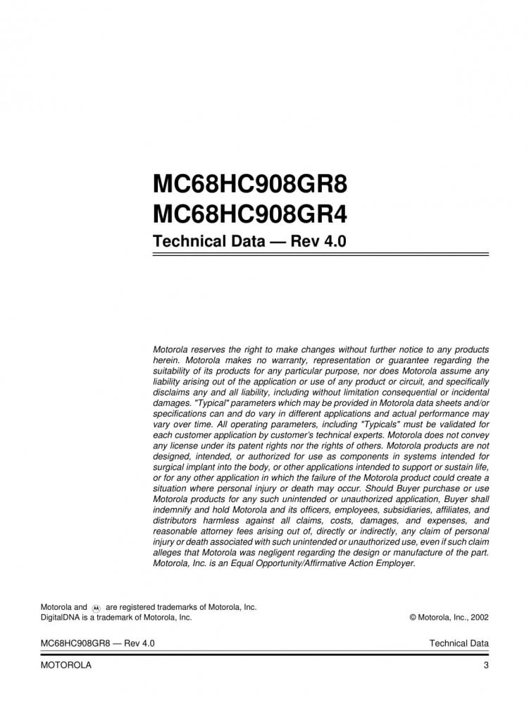 MC68HC908GR8 datasheet page 3