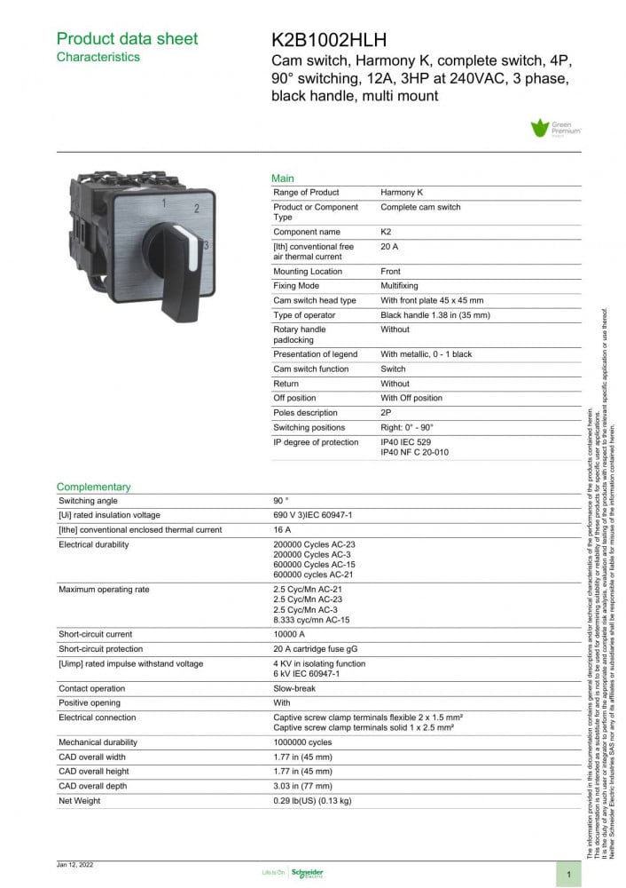 K2B1002HLH technical document page 1