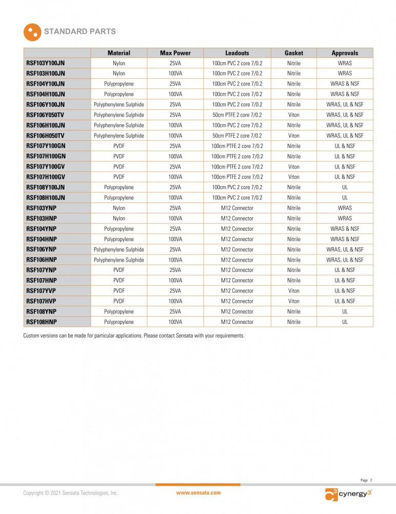 RSF100 series technical document page 2