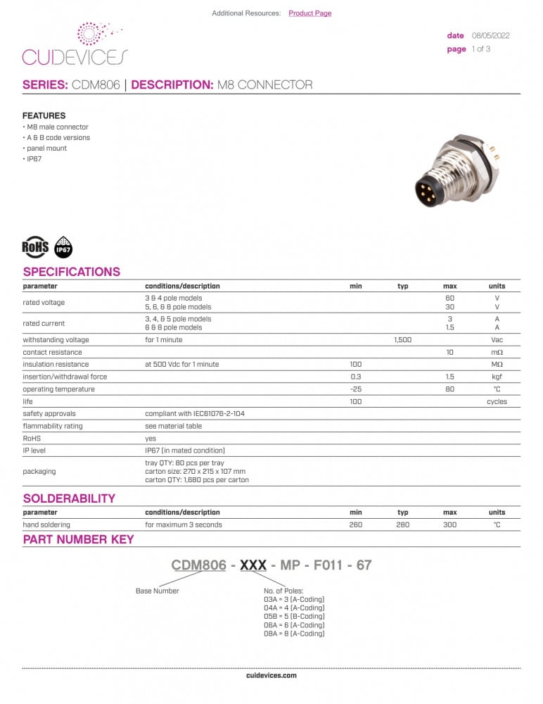 CDM808 connector datasheet page 1