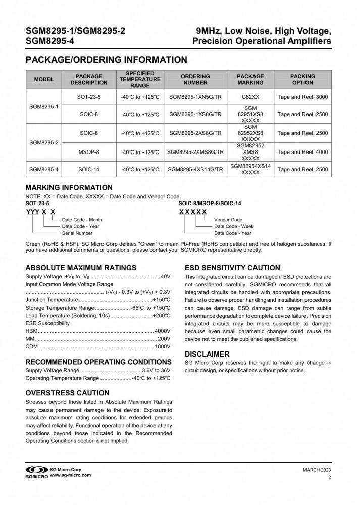 SGM8295-2 datasheet preview, page 2
