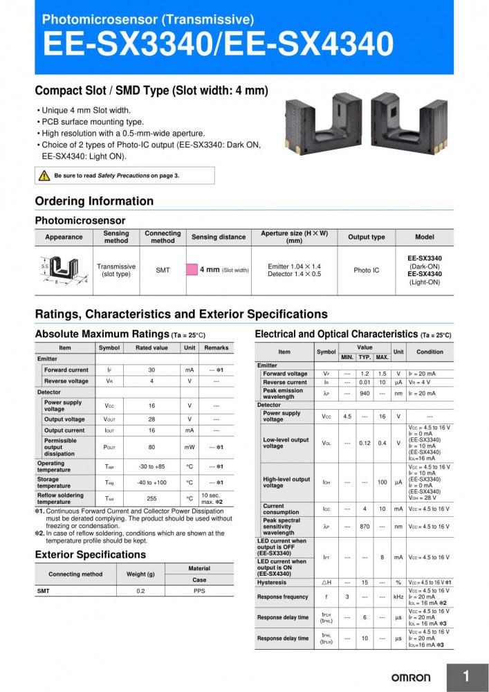 OMRON EE-SX4340 datasheet page 1