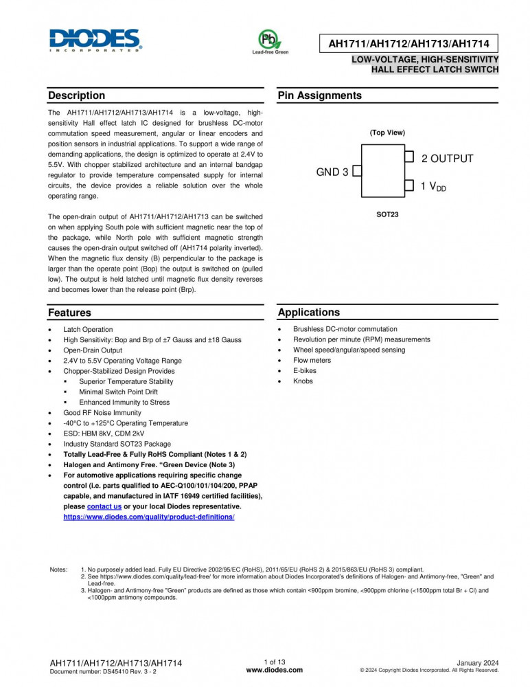 AH1713 datasheet page 1