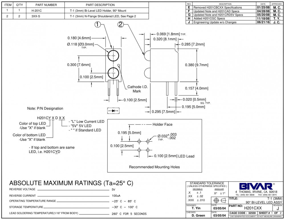 BIVAR H201CXX technical drawing page 1
