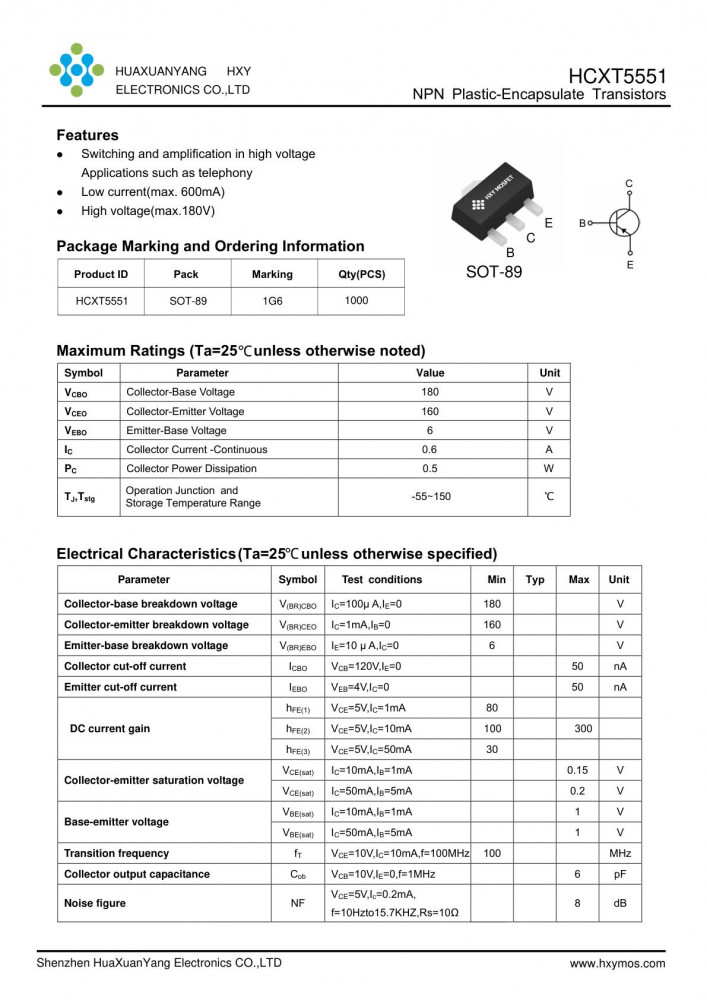 HCXT5551 datasheet page 1