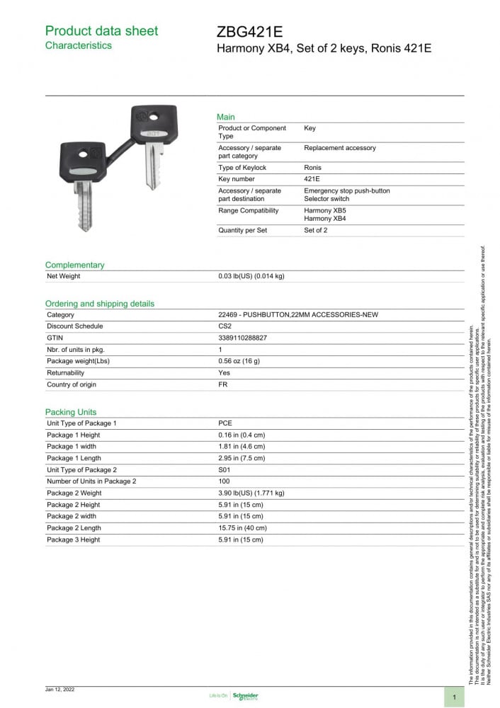 ZBG421E technical document page 1