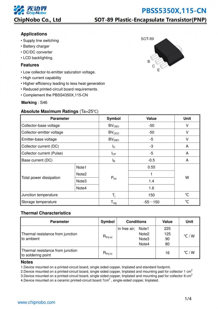 PBSS5350X,115-CN technical document page 1