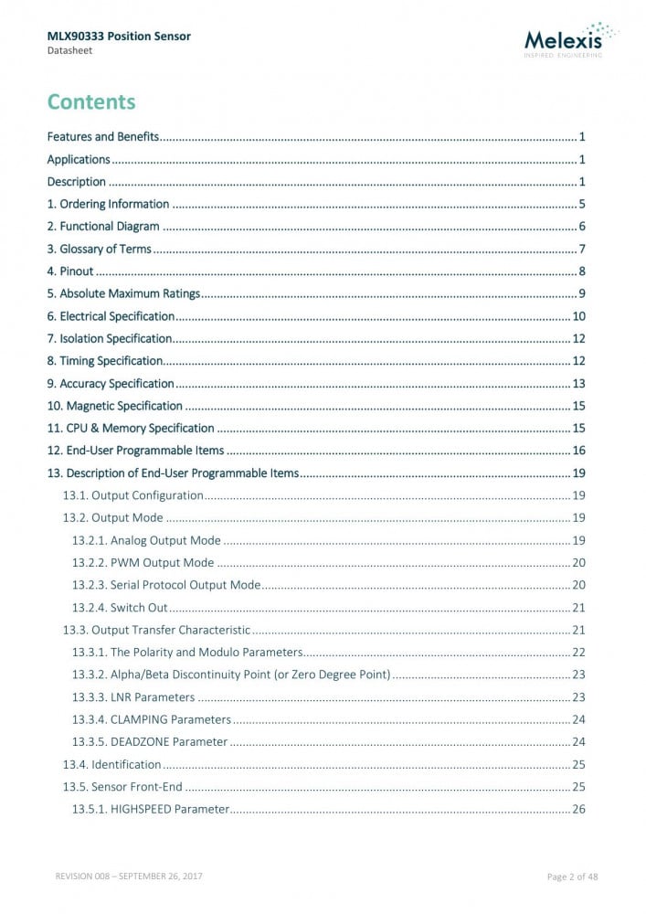 MLX90333 datasheet page 2