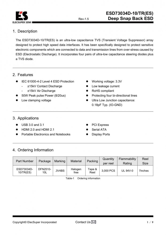 ESD73034D-10/TR(ES) datasheet page 1