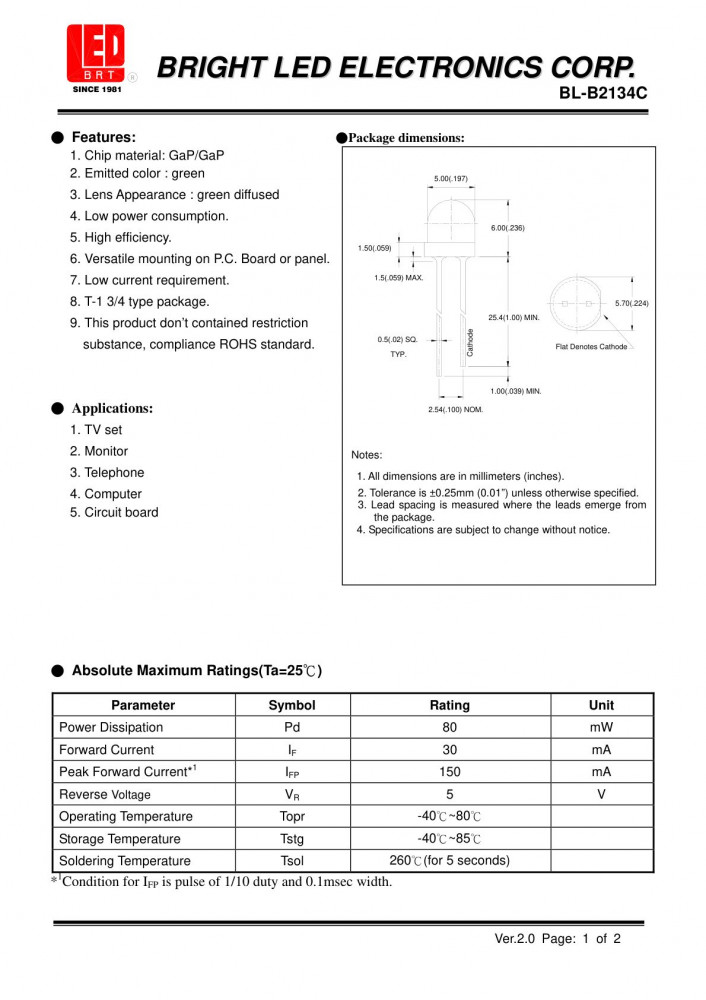 BL-B2134C technical document page 1