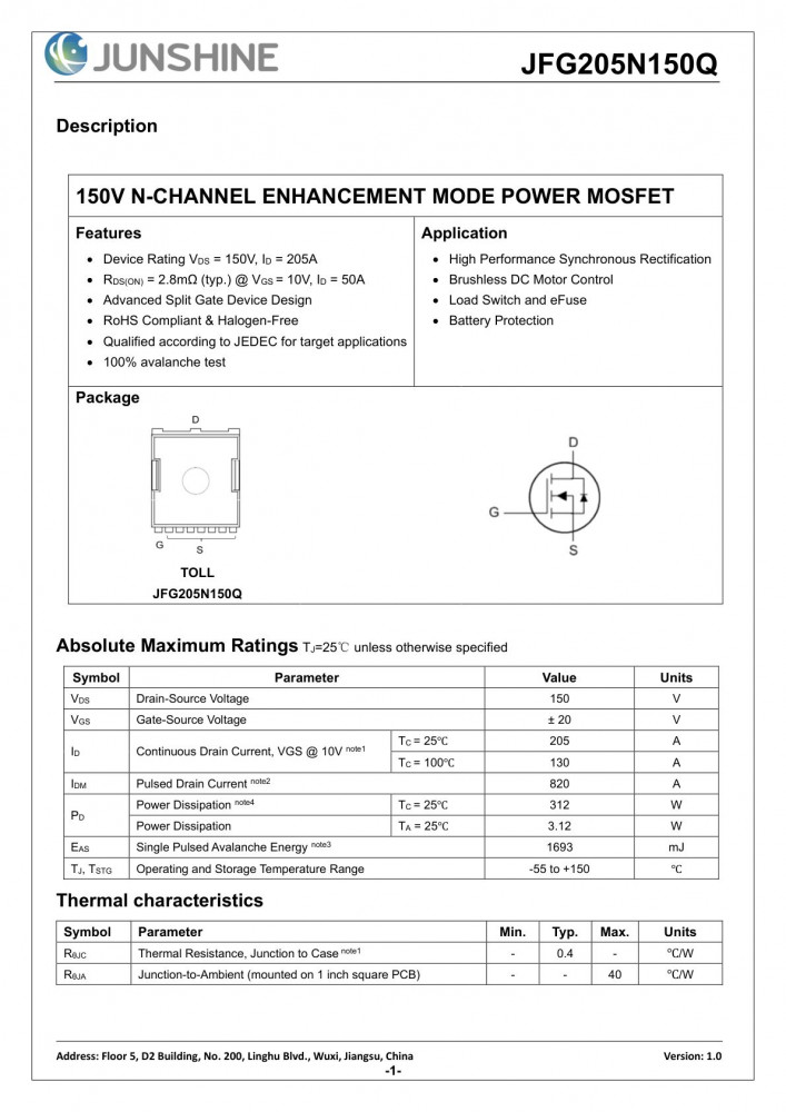 JFG205N150Q datasheet page 1