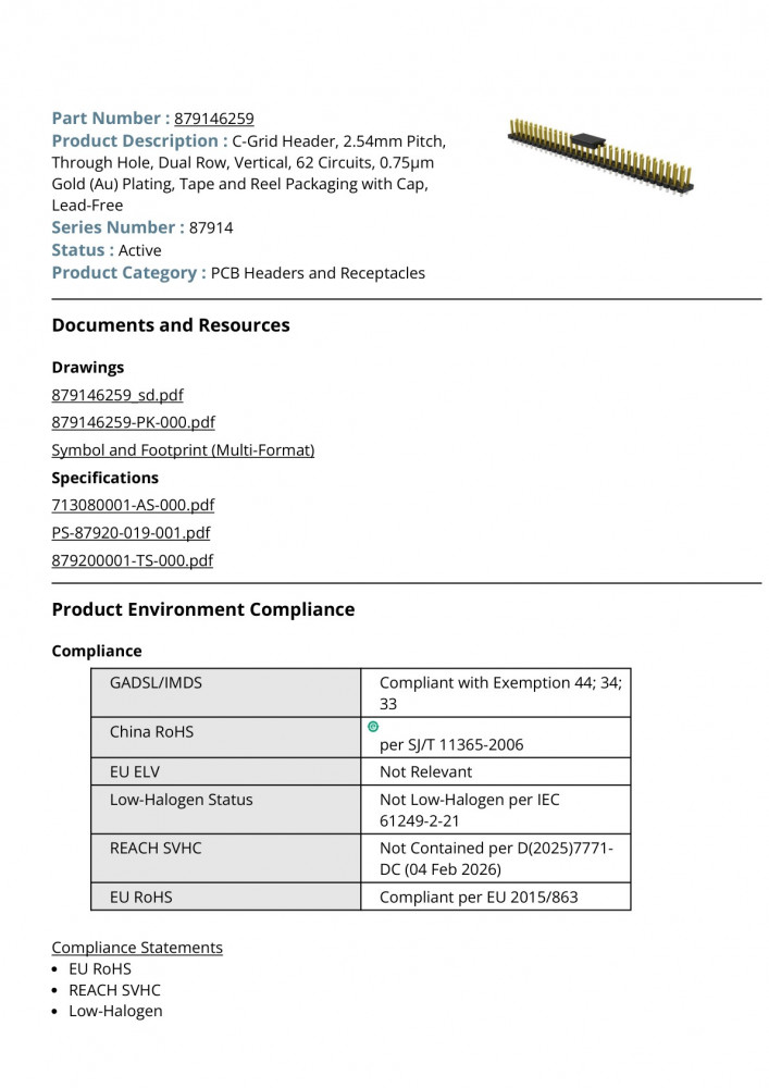 MOLEX 879146259 technical document page 1