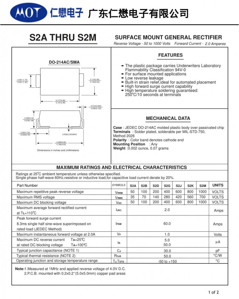 MOT S2M datasheet page 1