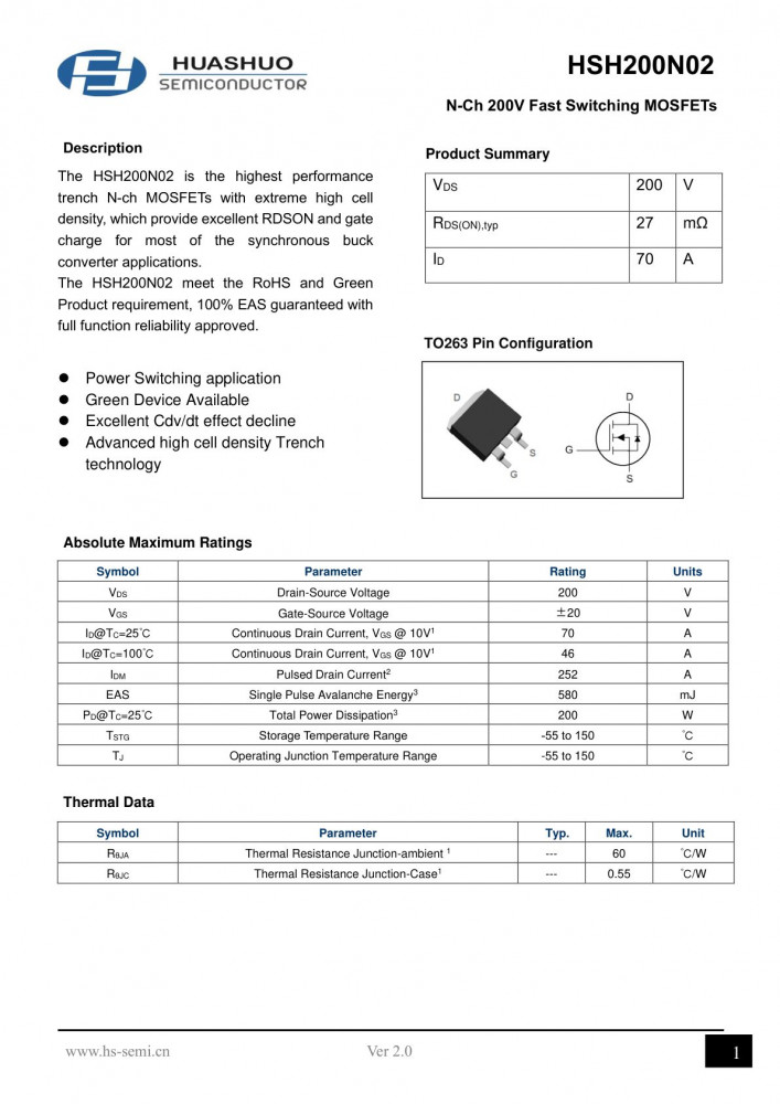 HSH200N02 datasheet page 1