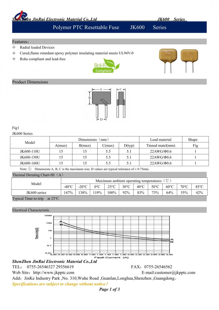 JK600 series datasheet page 1