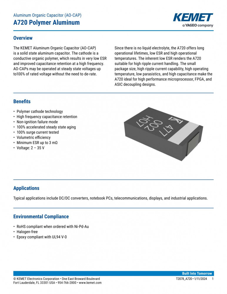 KEMET A720 datasheet page 1