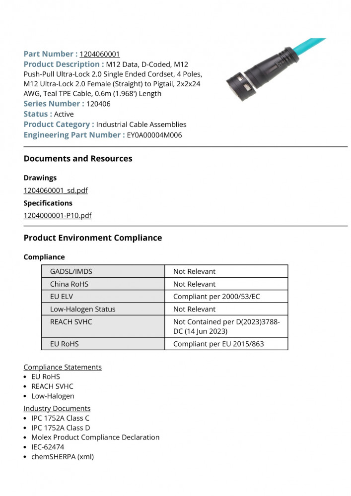 Molex Ultra Lock product specification, page 1
