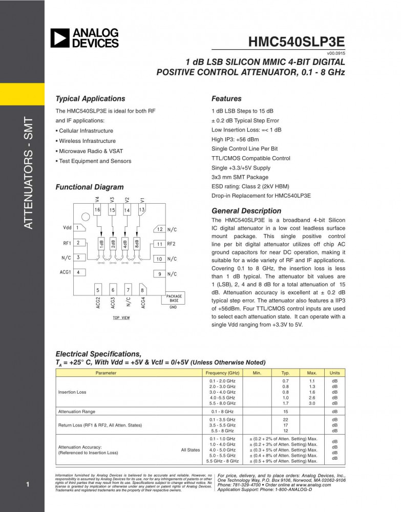 HMC540SLP3E datasheet page 1