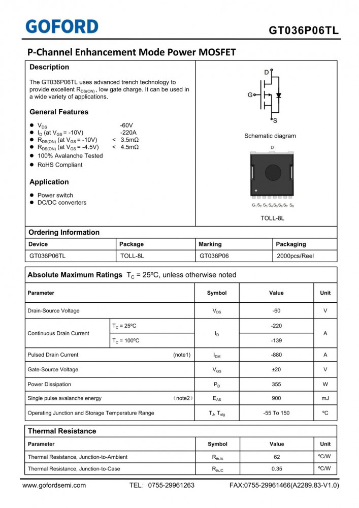 GT036P06TL datasheet page 1