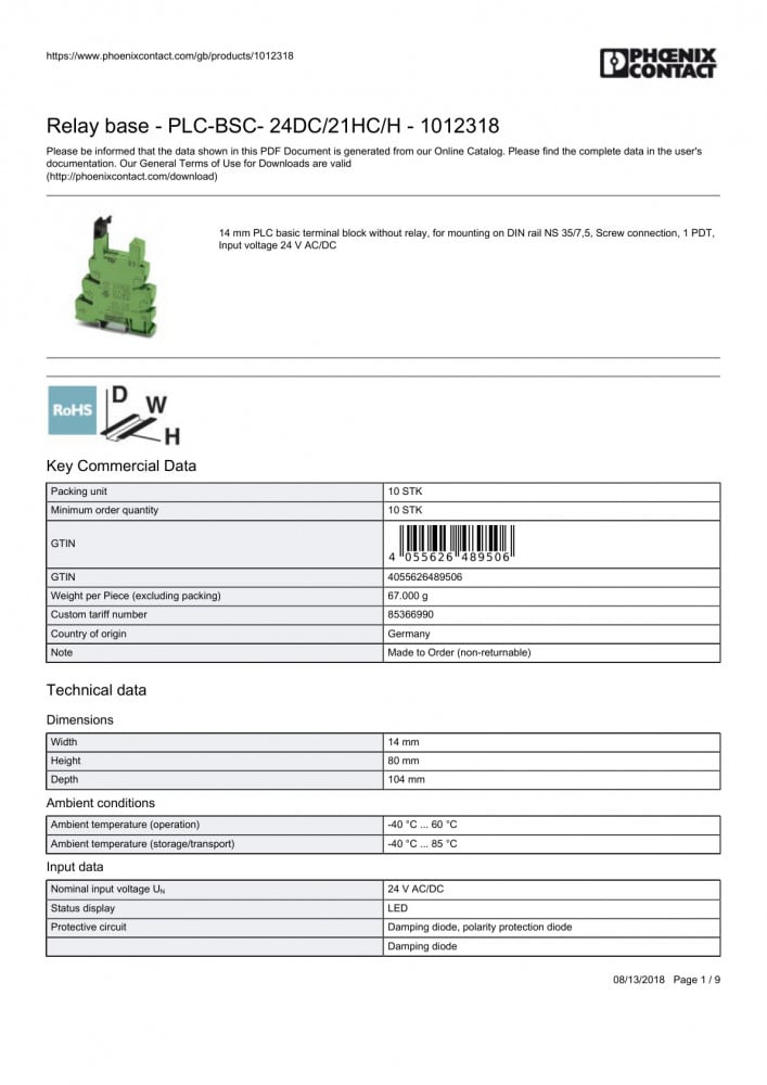 Phoenix Contact 1012318 documentation page 1