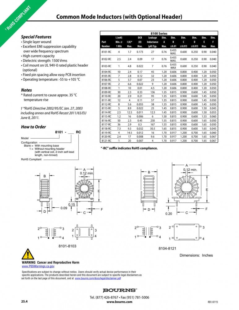 BOURNS 8100 Series datasheet page 1
