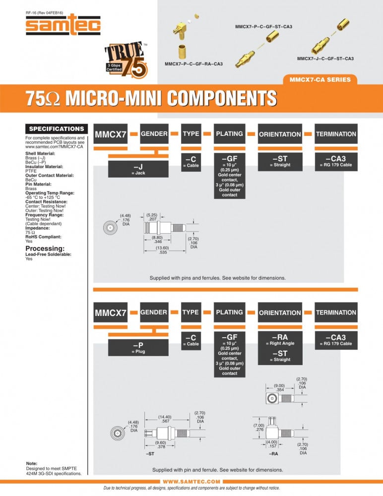 Samtec MMCX7-CA technical documentation page 1
