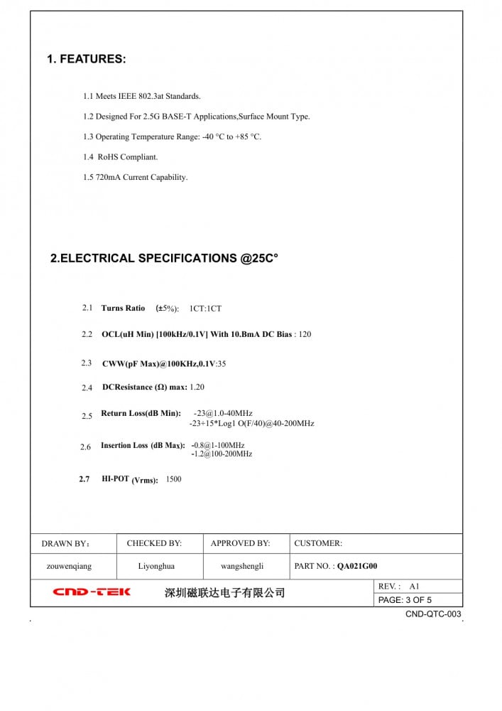 QA021G00 schematic and dimensions page
