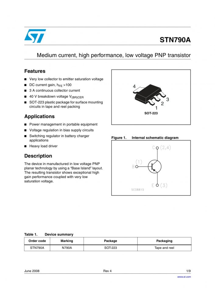 STN790A datasheet page 1