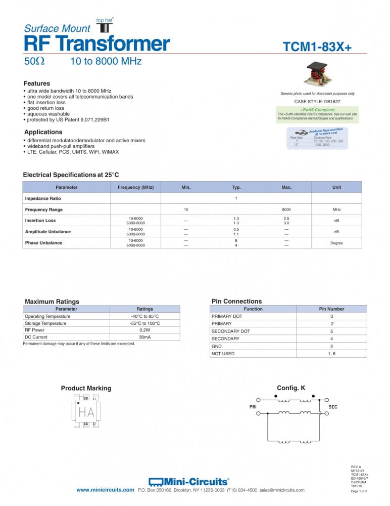TCM1-83X+ datasheet page 1