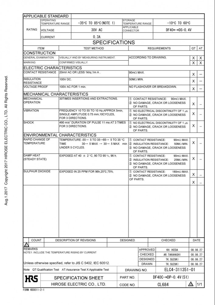 HRS DF40C specification sheet page 1