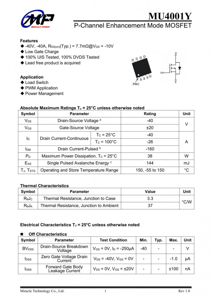 MU4001Y datasheet page 1
