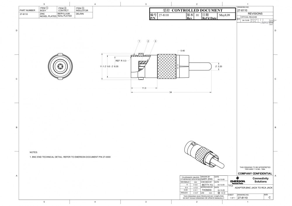 Bel Fuse 27-8110 controlled drawing preview