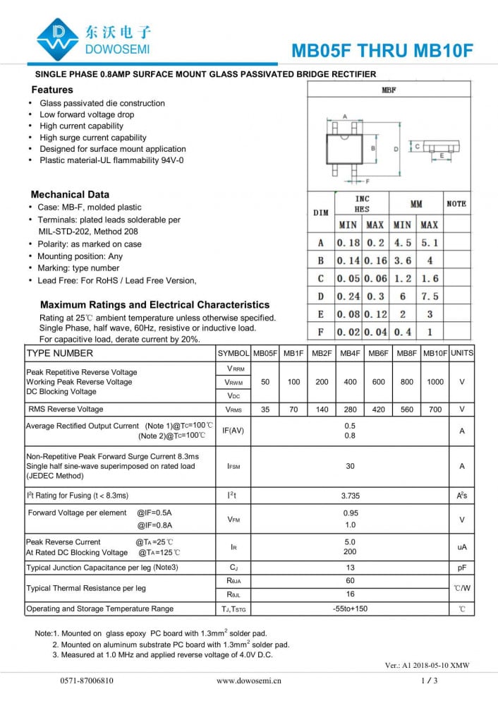 DOWO MB10F datasheet page 1