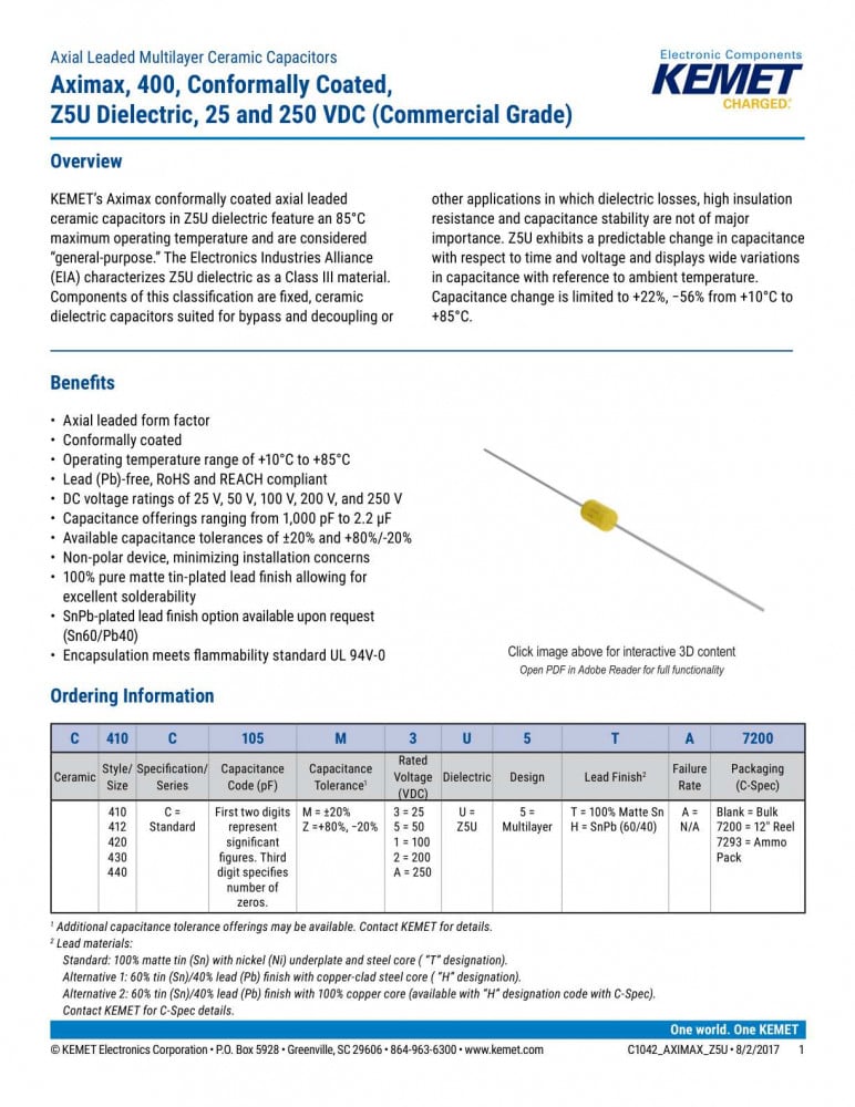 KEMET C430 series document page 1